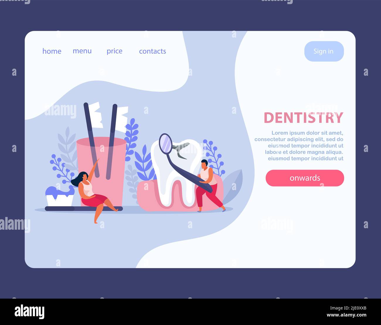 Dental health flat landing page website design with clickable buttons ...