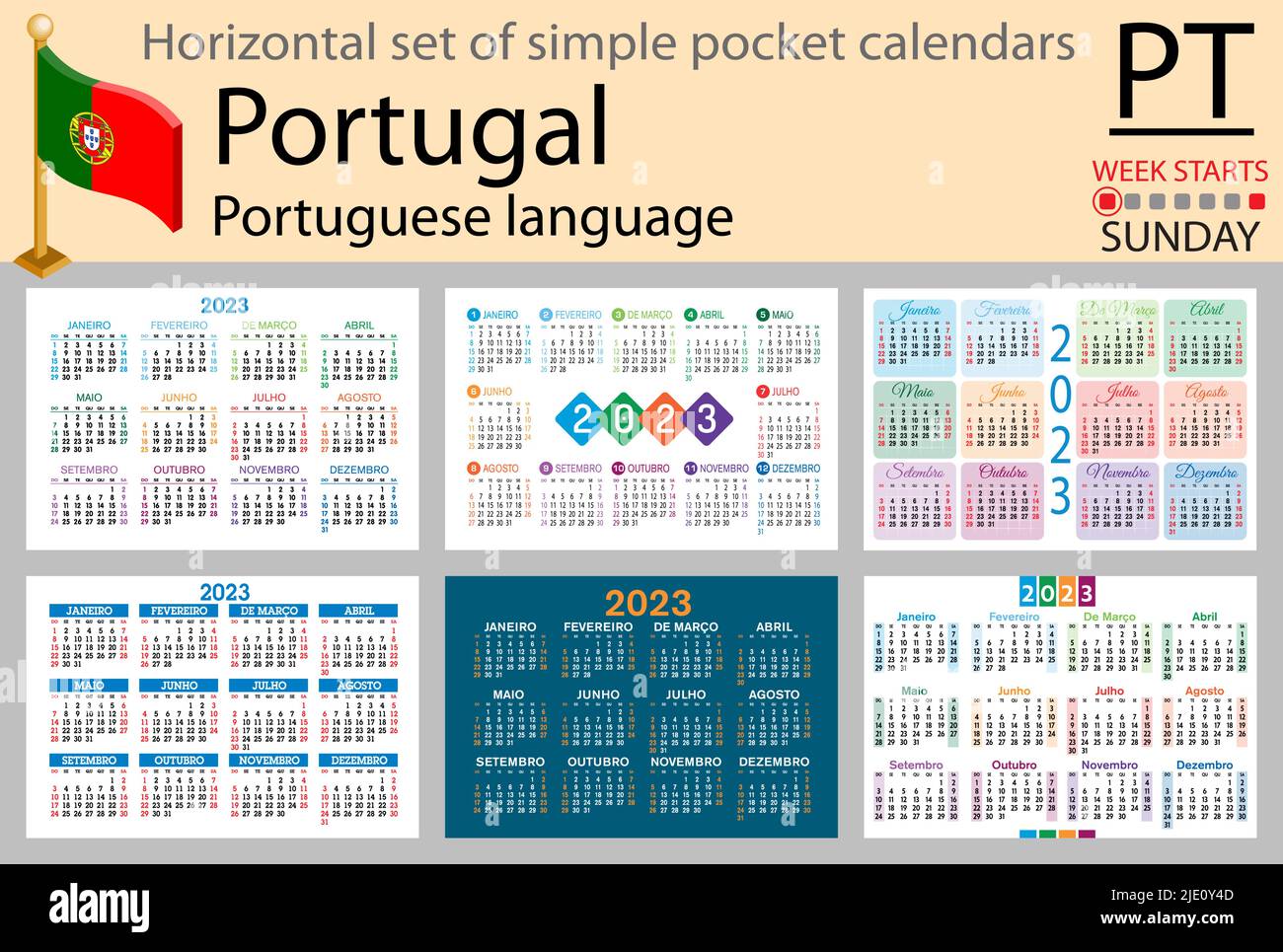 Portuguese horizontal pocket calendar for 2023 (two thousand twenty ...