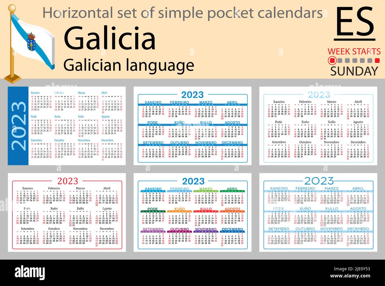Galician horizontal pocket calendar for 2023 (two thousand twenty three ...