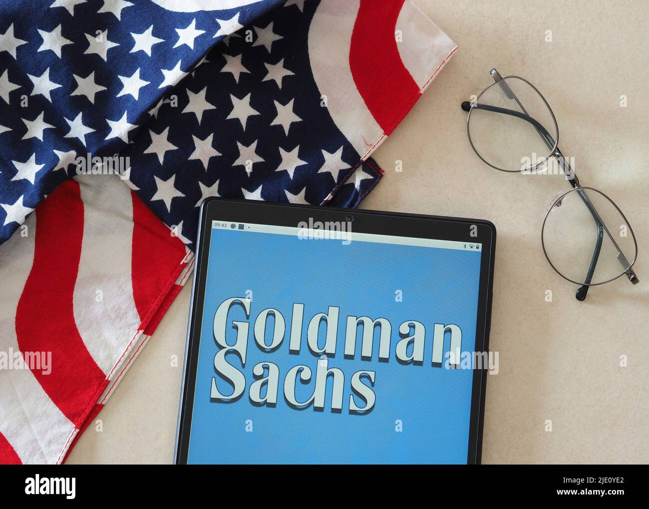In this photo illustration, Goldman Sachs Group logo seen displayed on ...