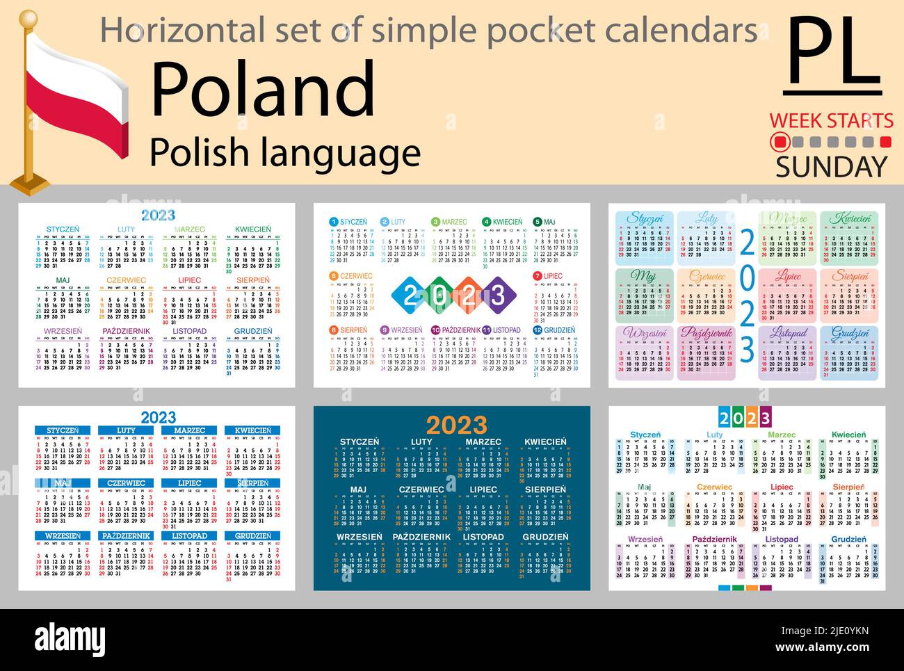 Polish horizontal pocket calendar for 2023 (two thousand twenty three ...