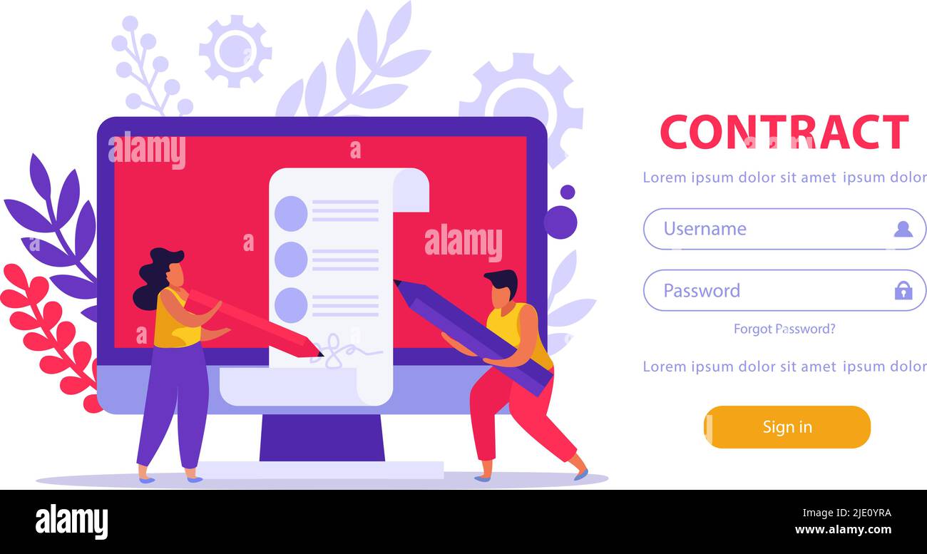 Employment service and employment documents flat background with sign ...