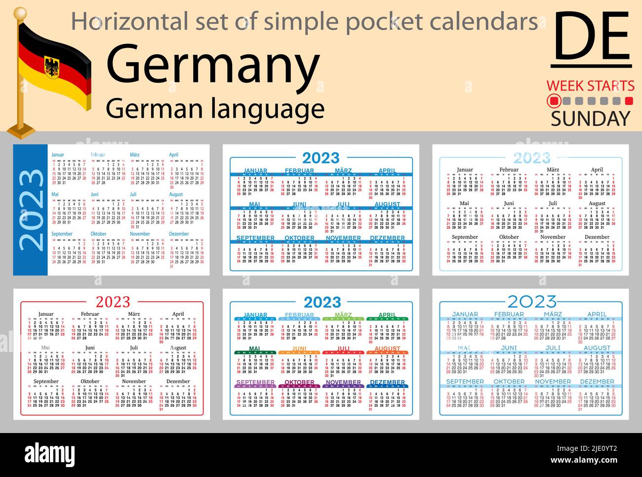 German horizontal pocket calendar for 2023 (two thousand twenty three ... German horizontal pocket calendar for 2023 (two thousand twenty three ...