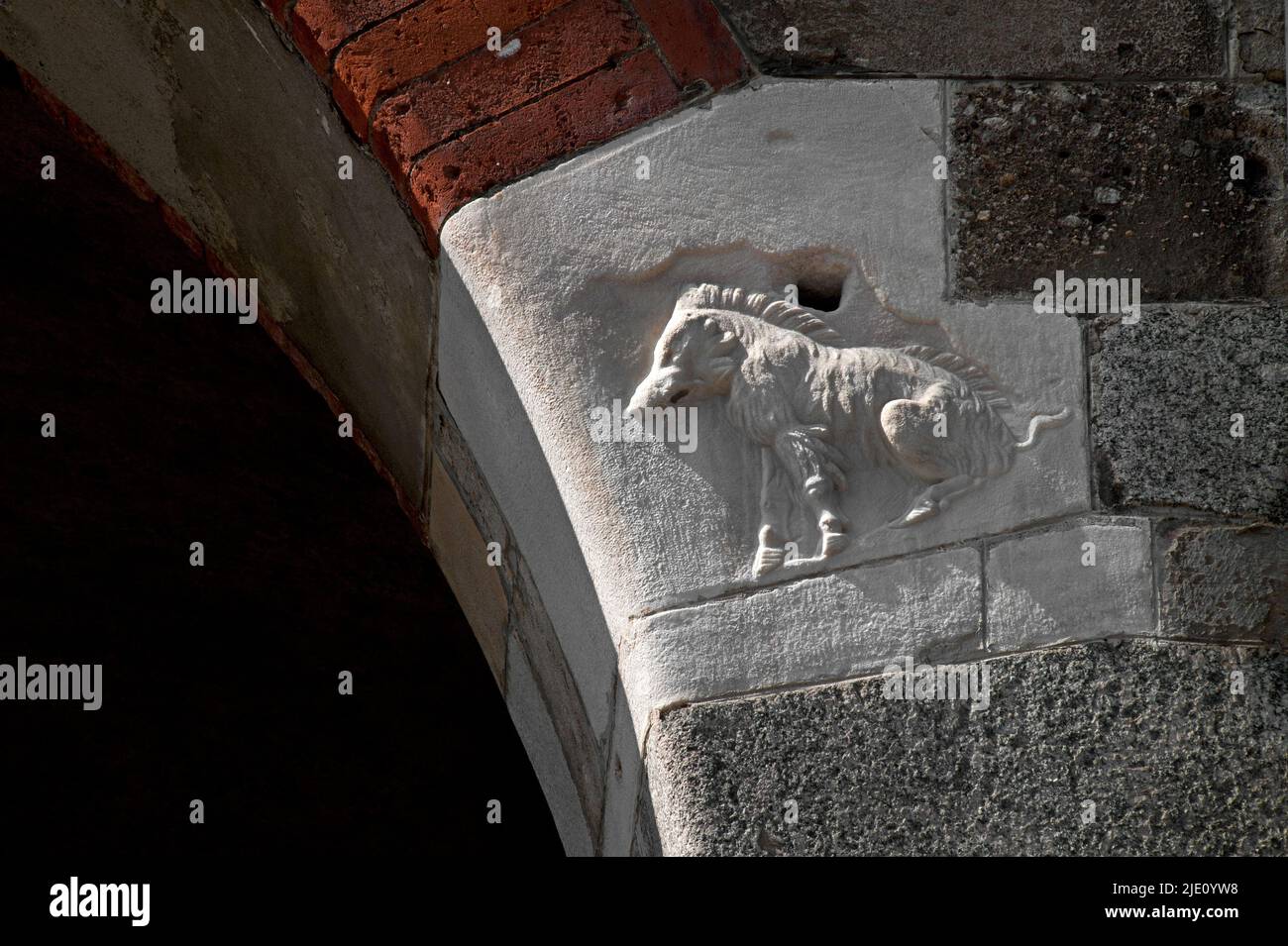 Milan, PIazza Mercanti, SeMilanute sow; ancient symbol of Milan Stock ...