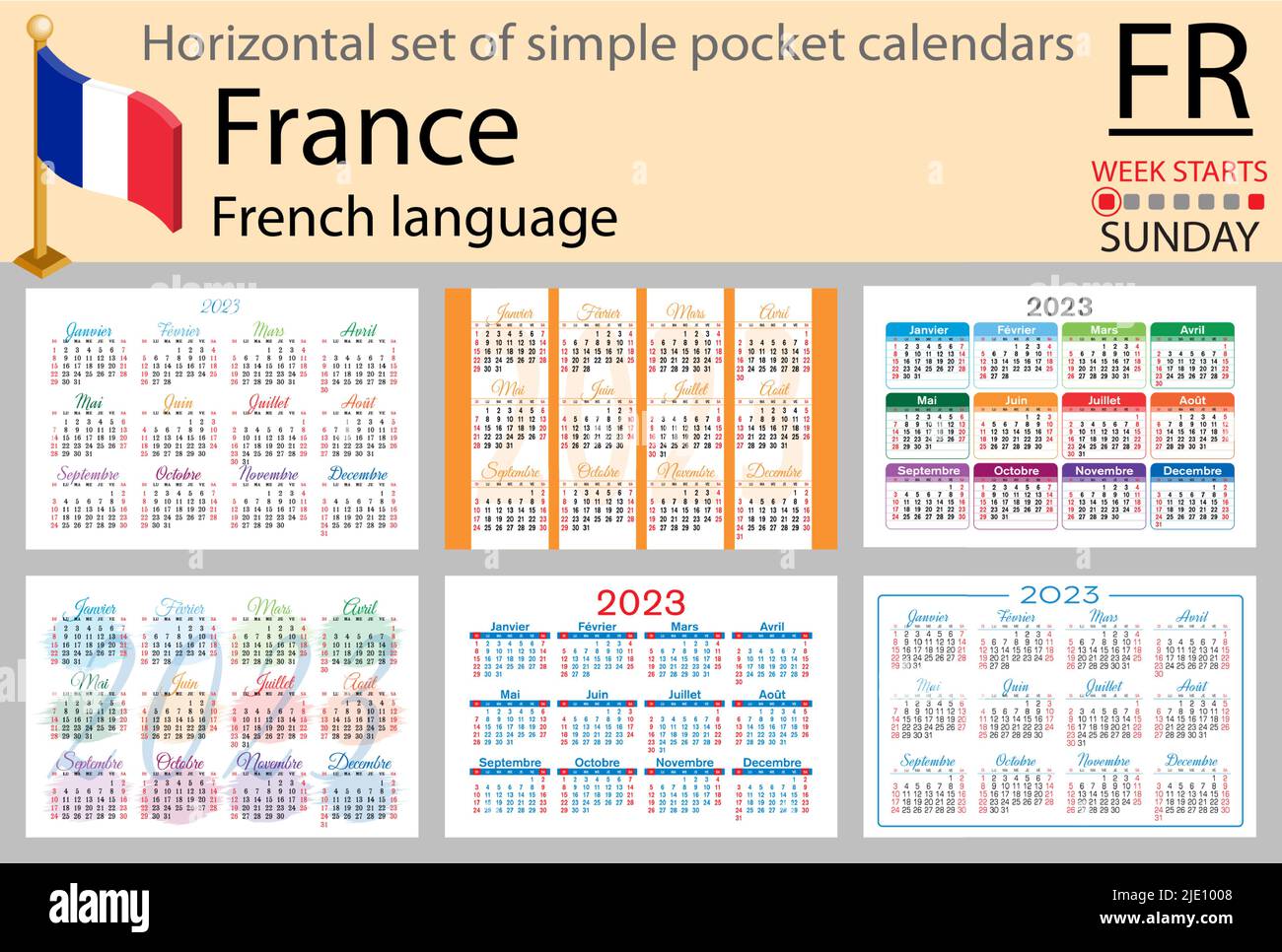 French horizontal pocket calendar for 2023 (two thousand twenty three ...