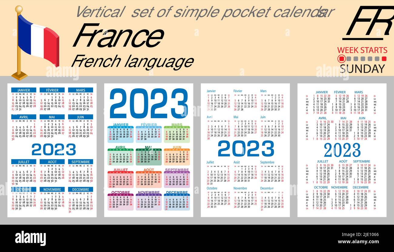 French vertical pocket calendar for 2023 (two thousand twenty three ...