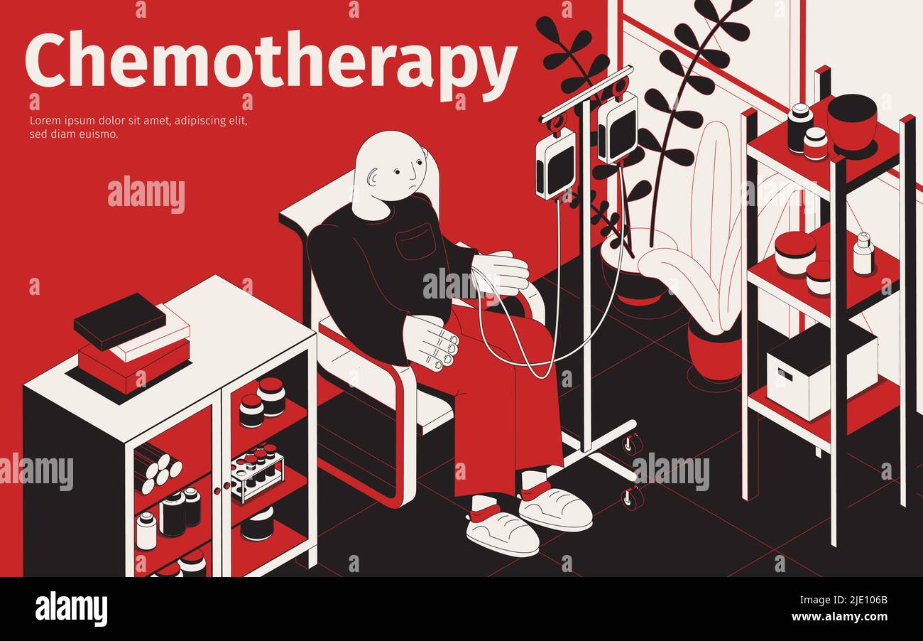 Chemotherapy isometric background with editable text and indoor ...