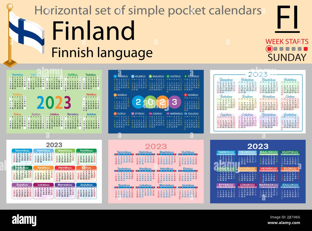 Finnish horizontal pocket calendar for 2023 (two thousand twenty three ...