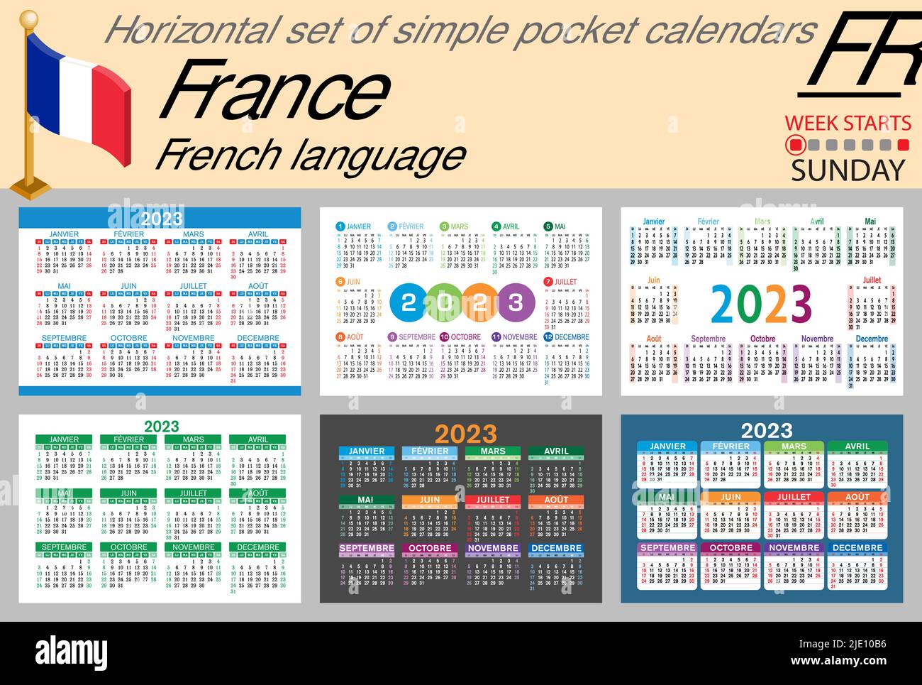 French horizontal pocket calendar for 2023 (two thousand twenty three ...