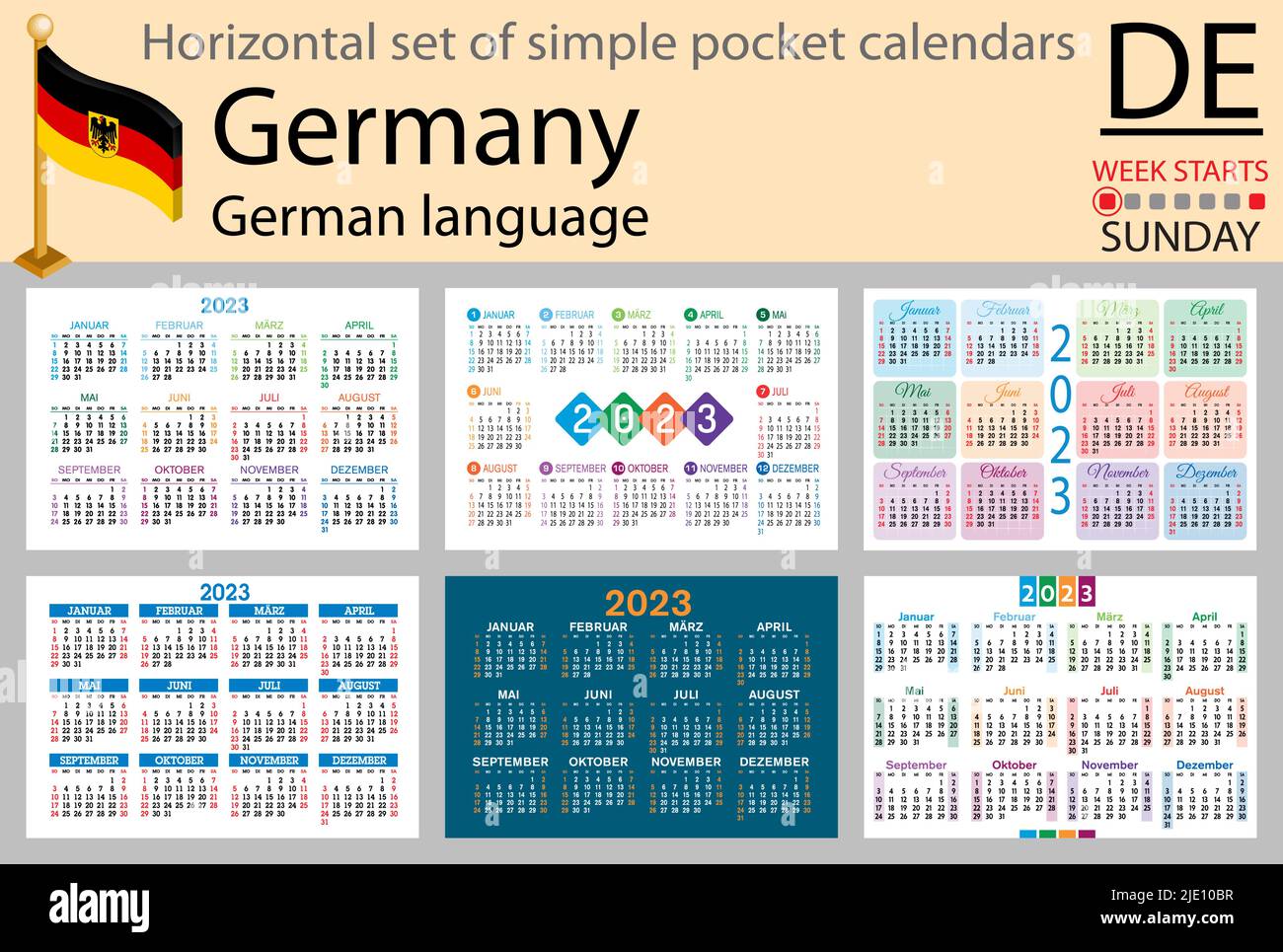 German horizontal pocket calendar for 2023 (two thousand twenty three ...