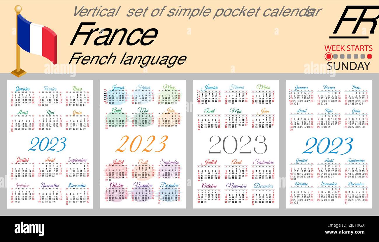 French vertical pocket calendar for 2023 (two thousand twenty three ...