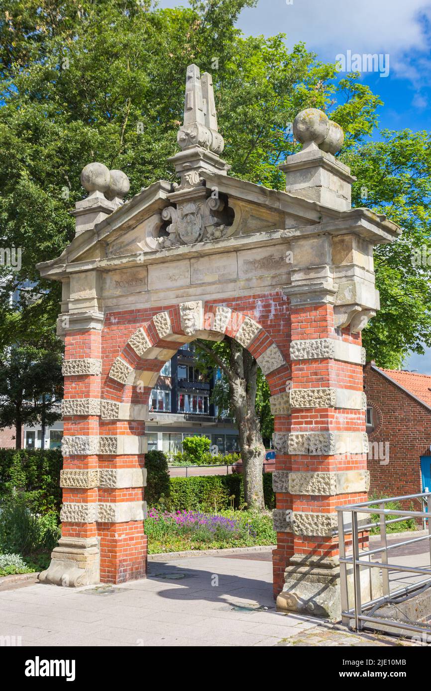 Historic red brick gate in the harbor of Emden, Germany Stock Photo - Alamy