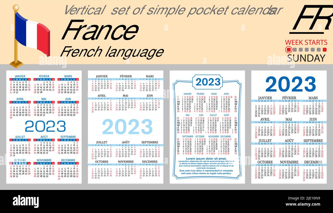 French vertical pocket calendar for 2023 (two thousand twenty three ...
