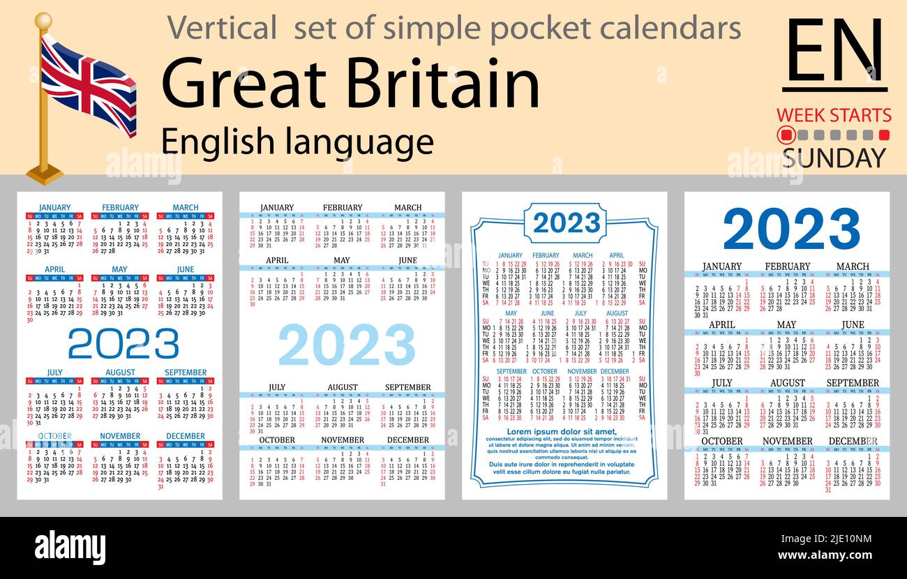 English vertical pocket calendar for 2023 (two thousand twenty three ...
