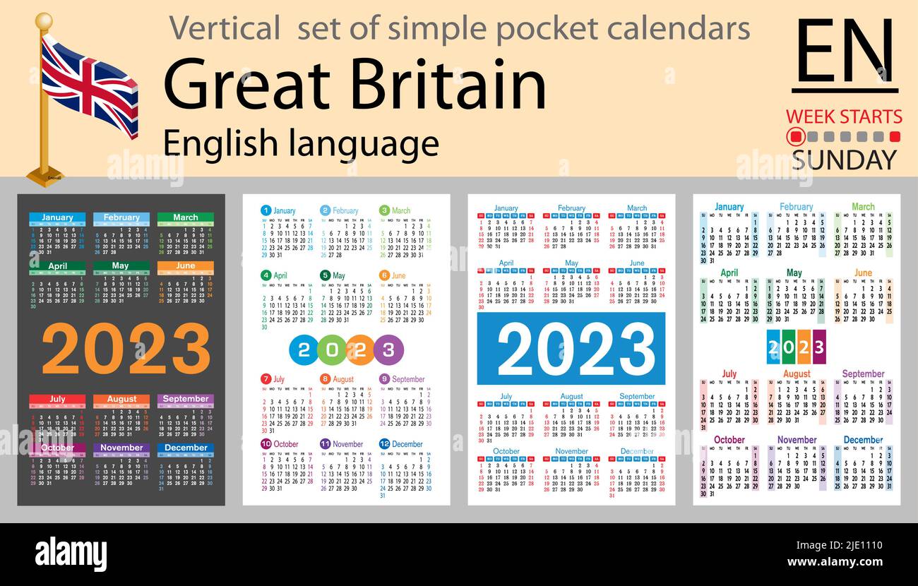 English vertical pocket calendar for 2023 (two thousand twenty three ...