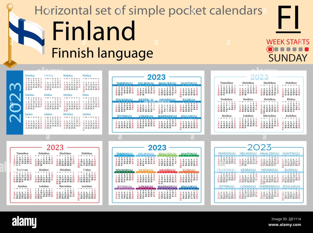 Finnish horizontal pocket calendar for 2023 (two thousand twenty three ...