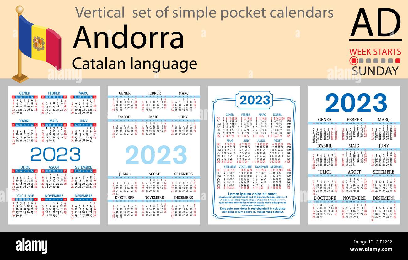 Catalan vertical pocket calendar for 2023 (two thousand twenty three ...