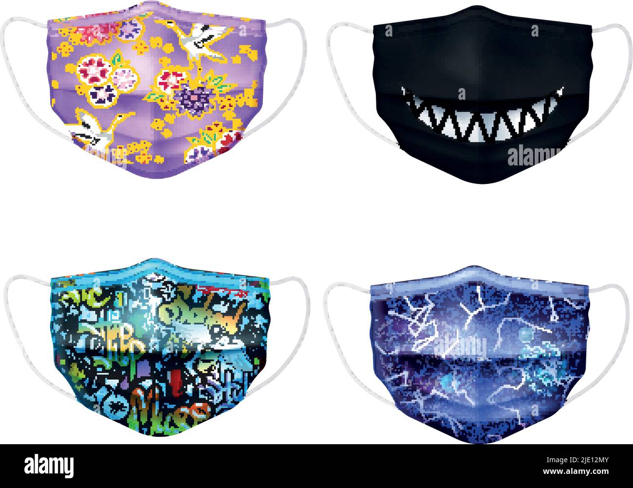 Individual protective color medial masks realistic icon set with ...