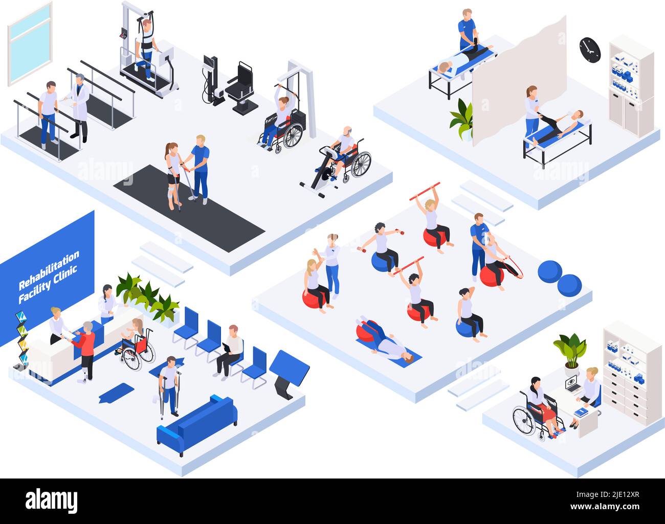 Rehabilitation Physiotherapy Clinic Concept Isometric Layout With