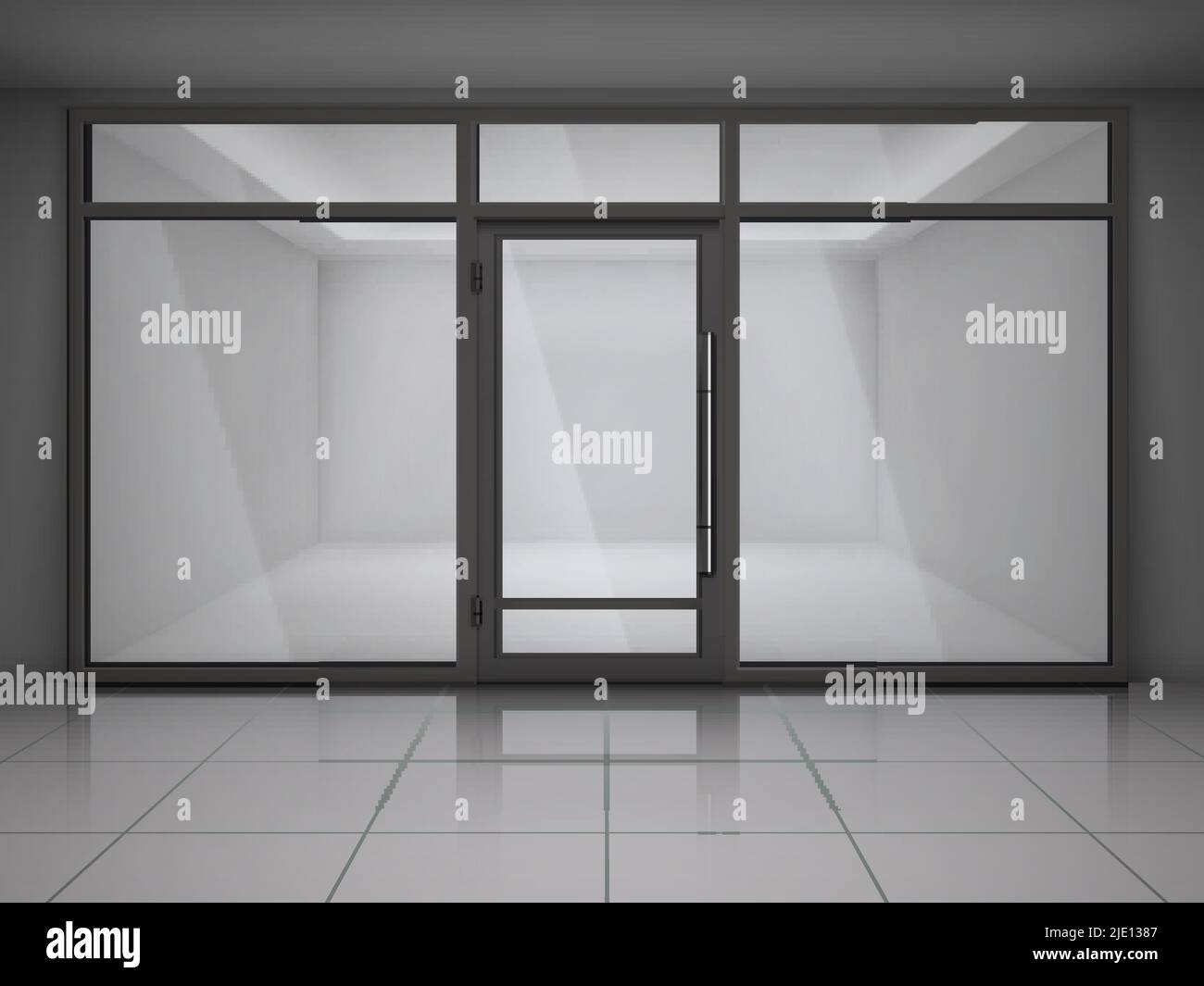 Showcase store windows realistic composition with empty office or shop ...