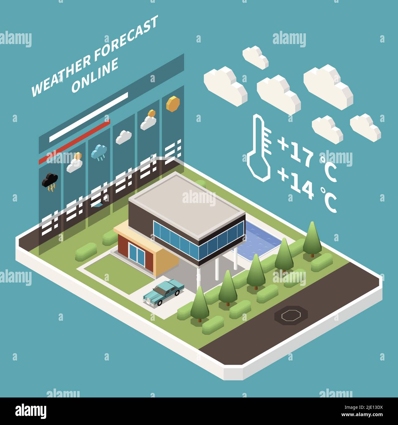 Weather forecast isometric concept with weather forecast and ...