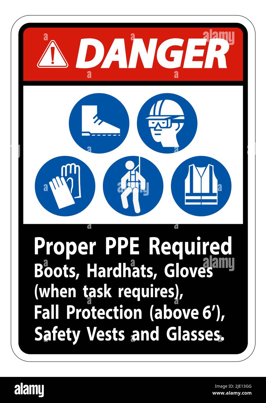 Danger Sign Proper PPE Required Boots, Hardhats, Gloves When Task ...