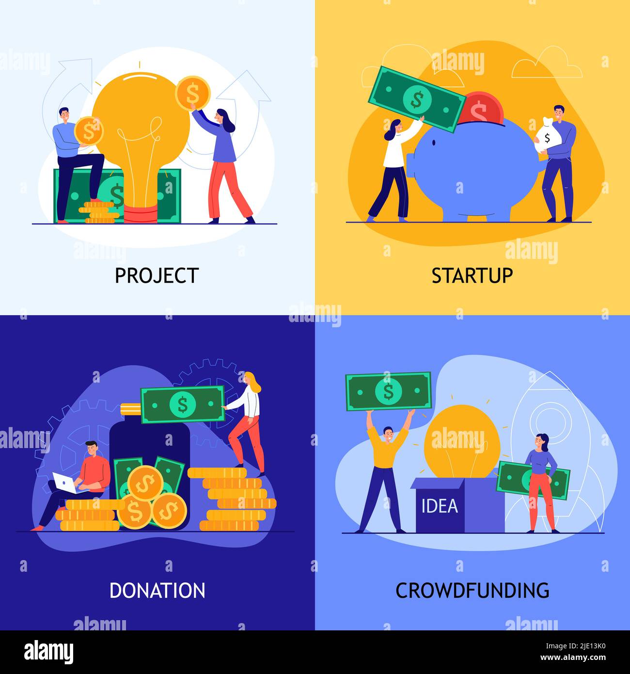 Crowdfunding concept icons set with donation symbols flat isolated ...