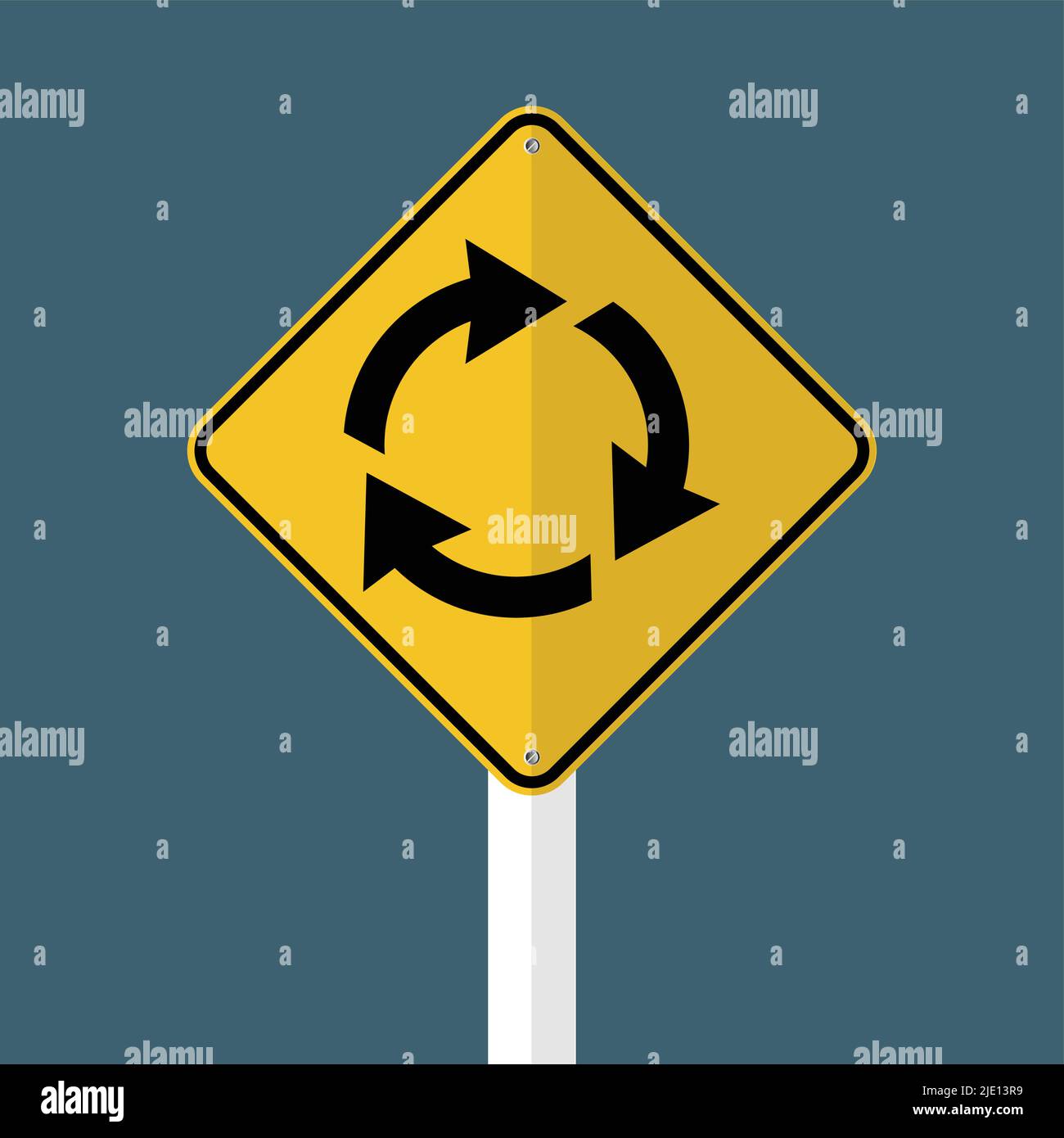 Roundabout ahead sign isolated on grey sky background,vector ...