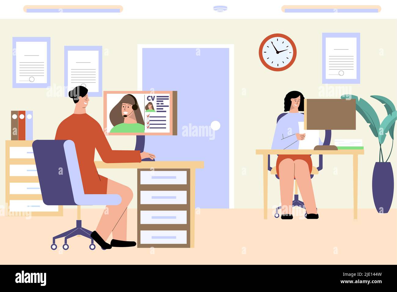 Interview job flat composition with hr specialists in office speaking ...