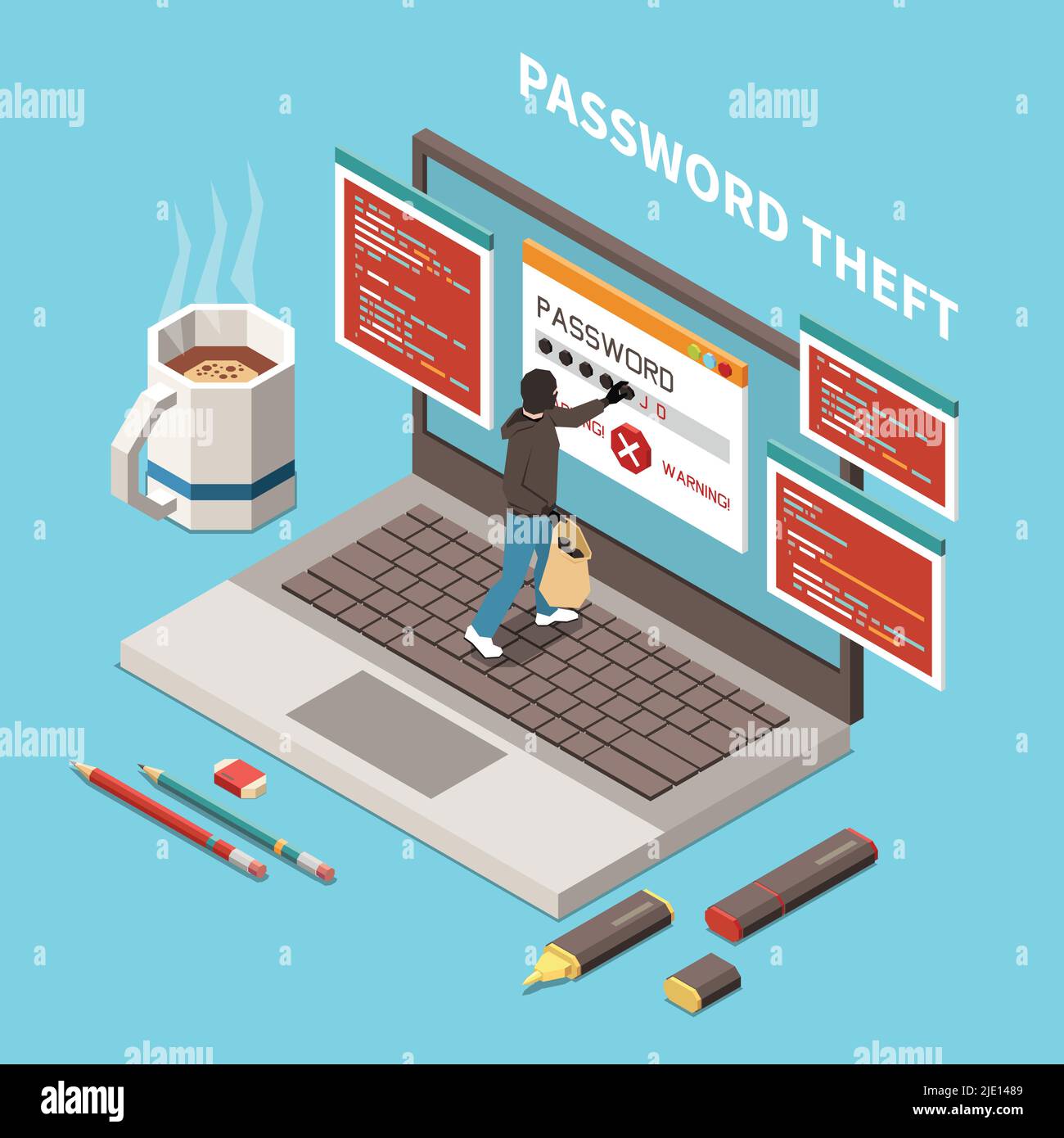 Hacker fishing digital crime isometric and isolated composition with ...