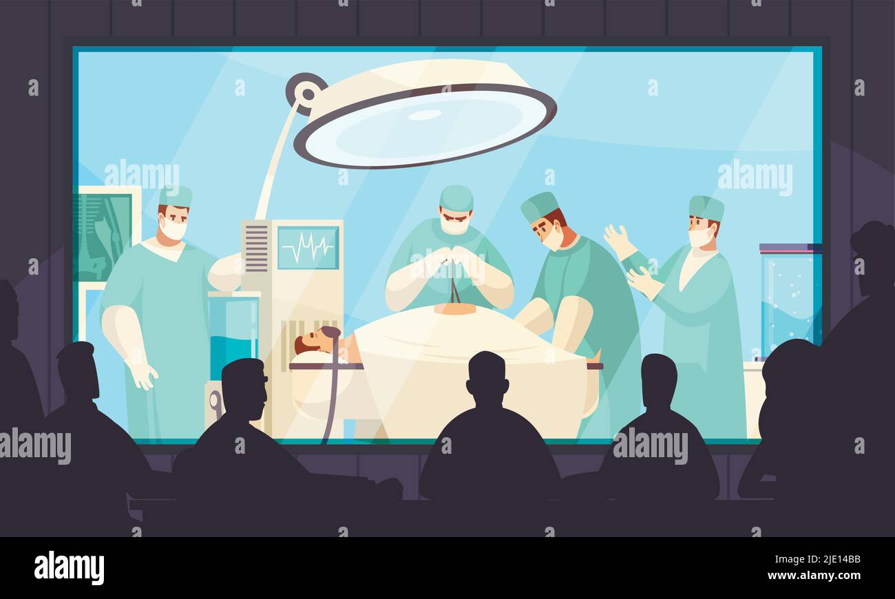 Life Surgery Big Screen Demonstration In Darkened Room Isometric