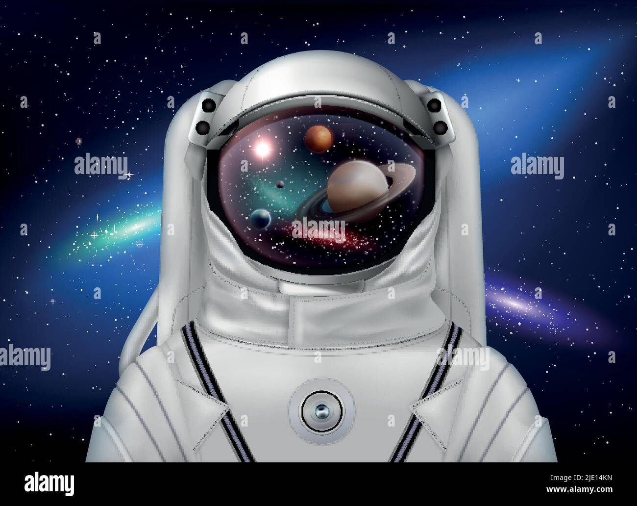 Astronaut space helmet realistic composition with outer space ...