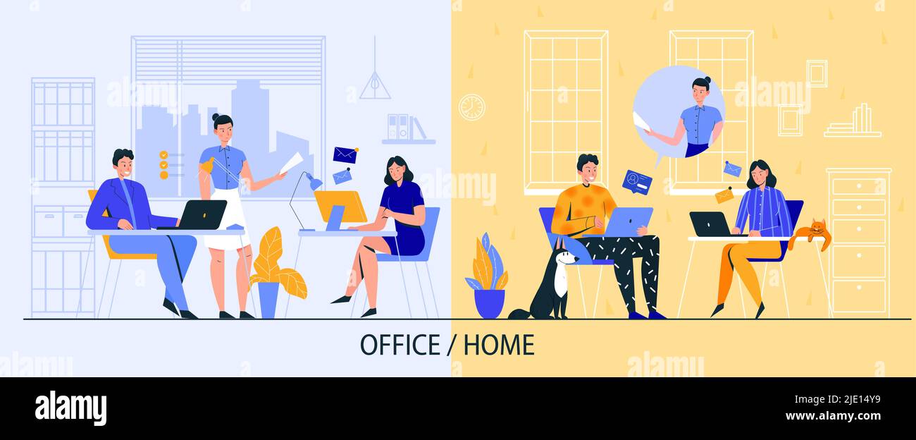 Office and freelance work poster with online work symbols flat vector ...