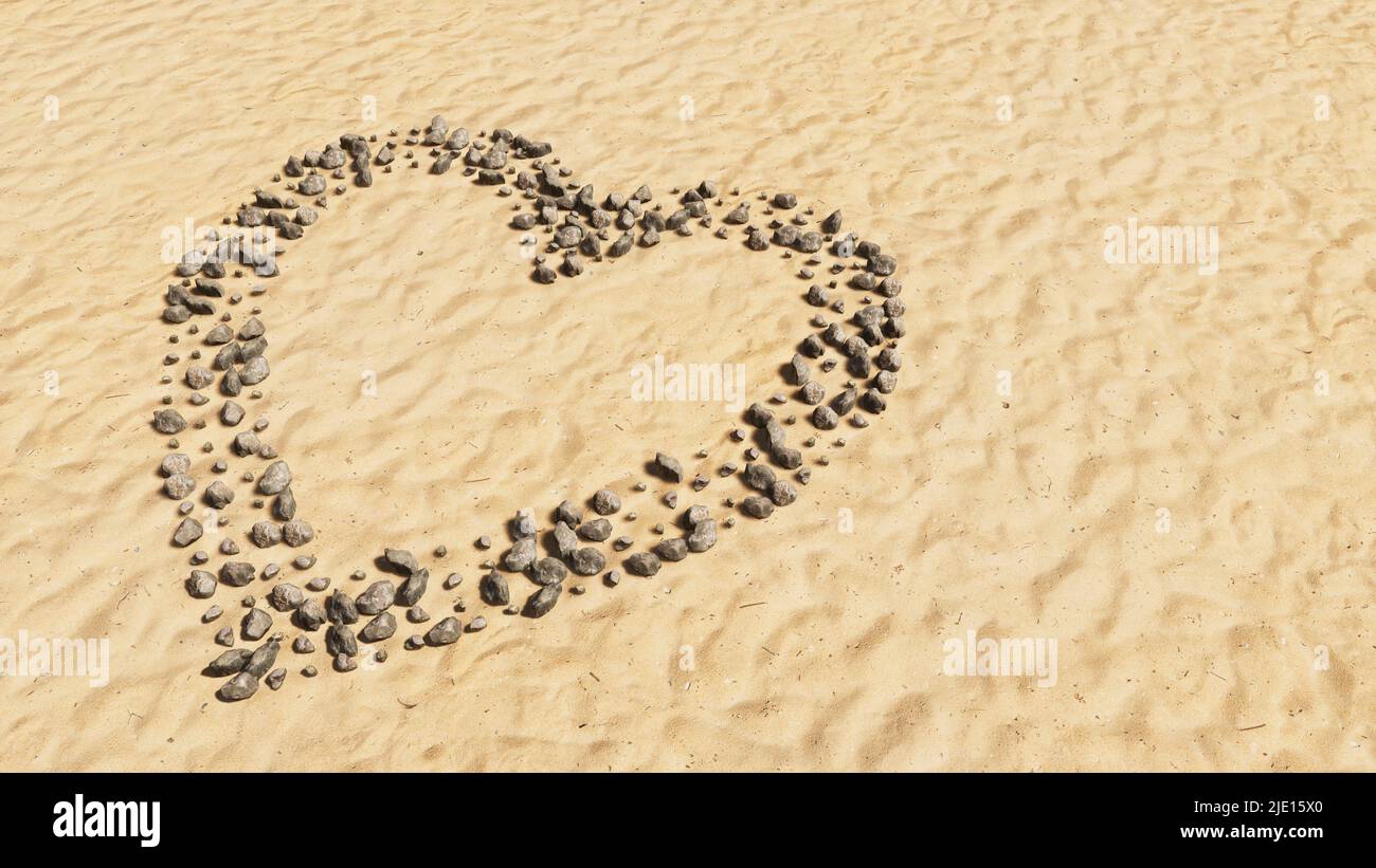 Concept or conceptual stones on beach sand handmade symbol shape ...