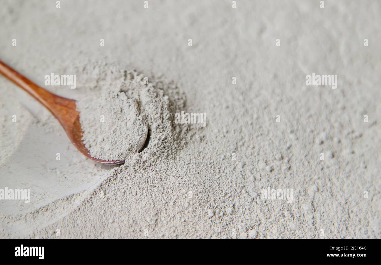 Mask clay powder spa texture for face and body. Selective focus Stock ...