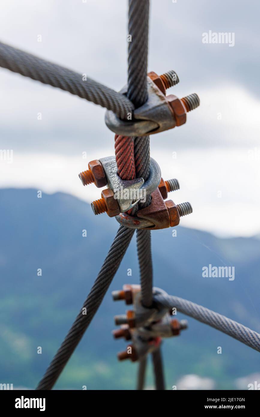 Reliable strong metal cable with connecting fastening with bolts and ...