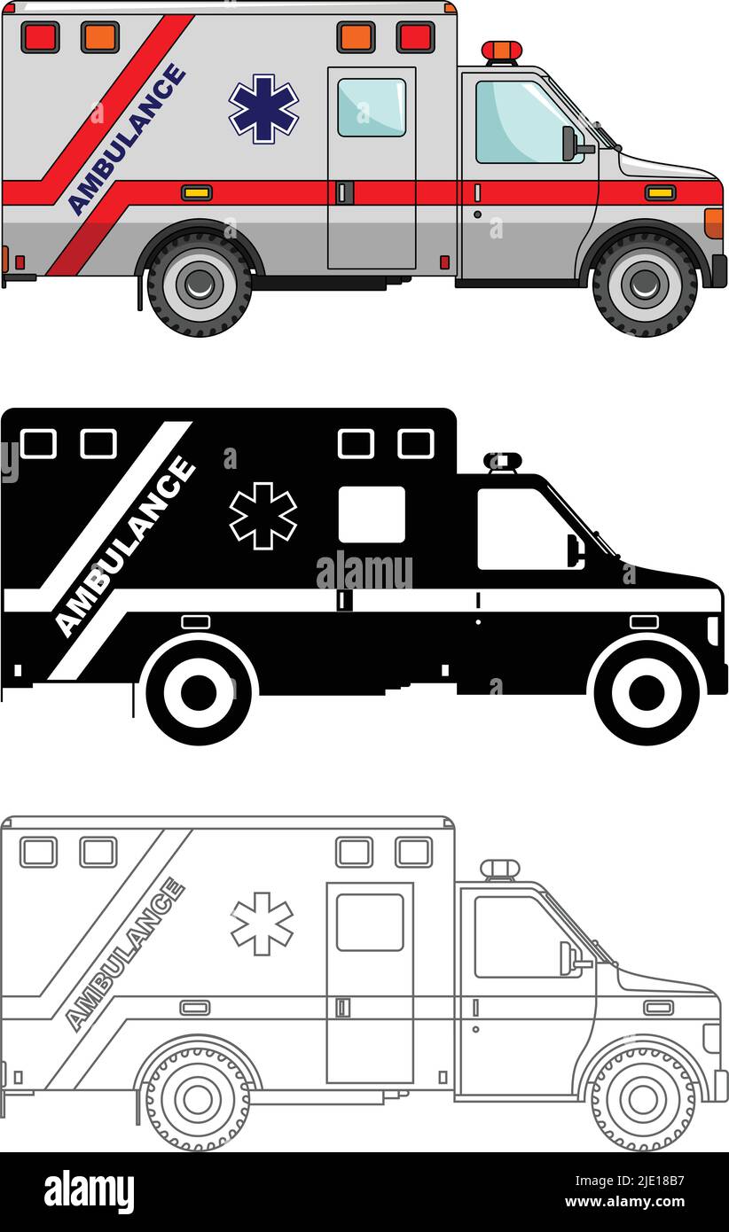 Detailed illustration of ambulance cars isolated on white background in ...