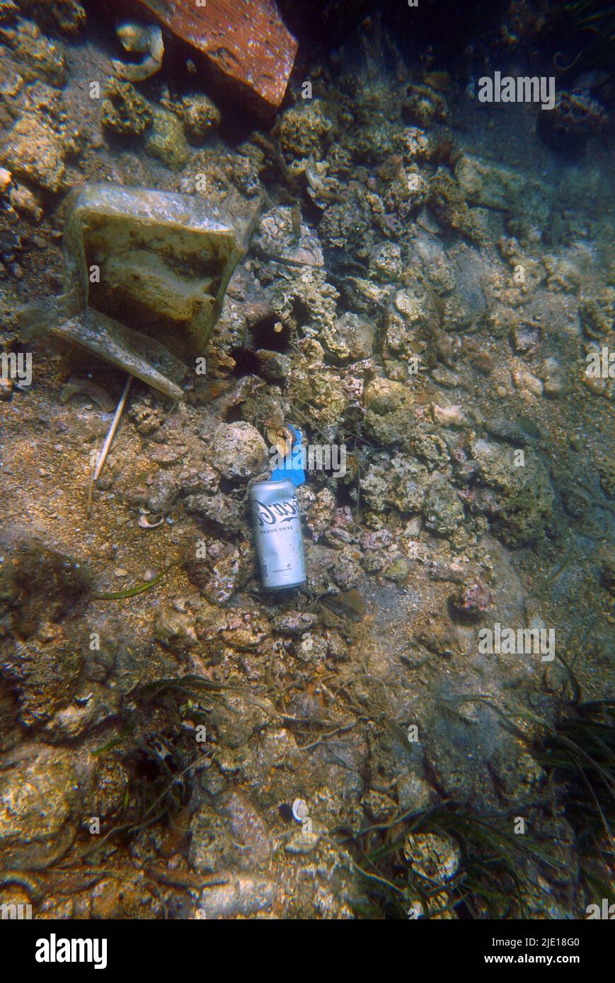Bad underwater scenes with garbage in the Mediterranean sea Stock Photo ...