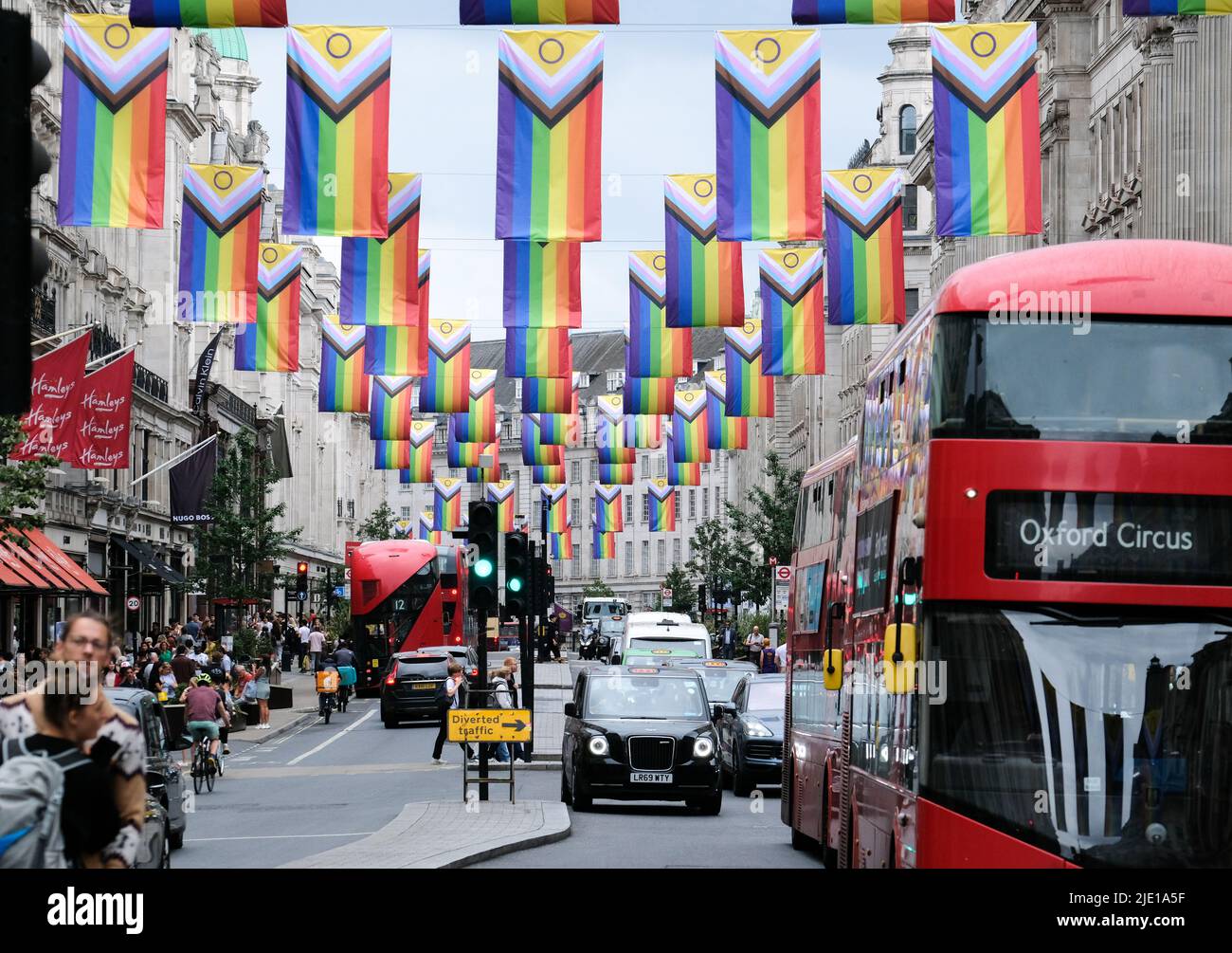 Regent Street, London, UK. 24th June 2022. Pride flags on London's ...