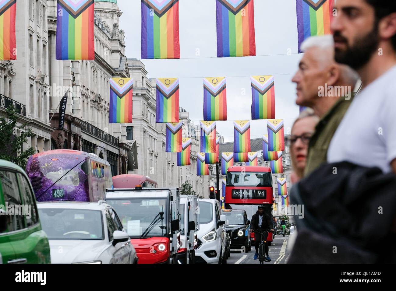 Regent Street, London, UK. 24th June 2022. Pride flags on London's ...