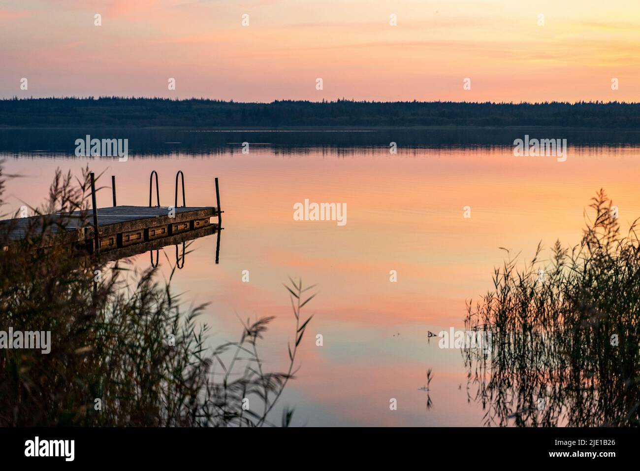 Dock in the Sunset at Vandet Lake, Denmark Stock Photo - Alamy