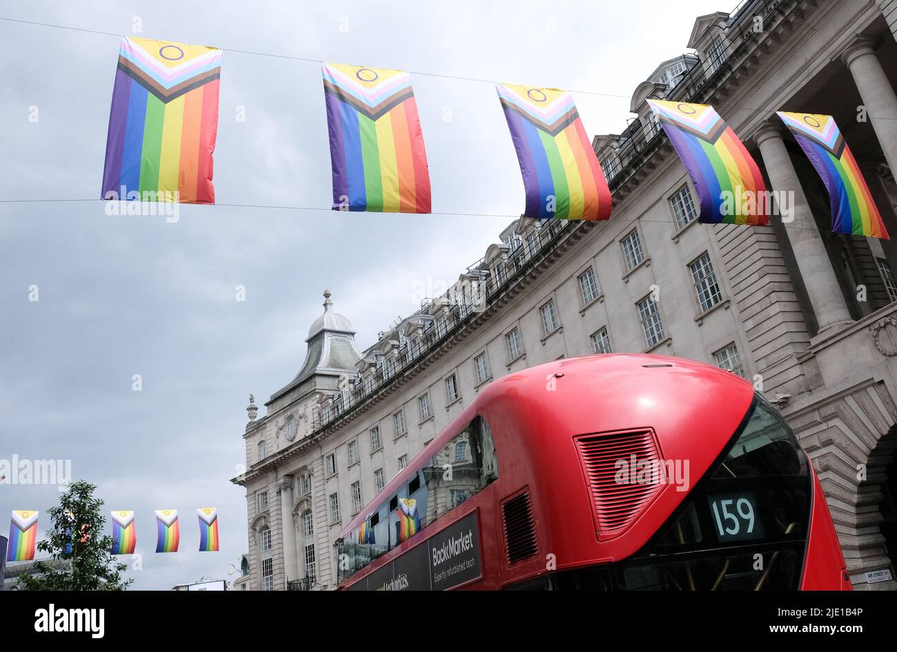 Regent Street, London, UK. 24th June 2022. Pride flags on London's ...