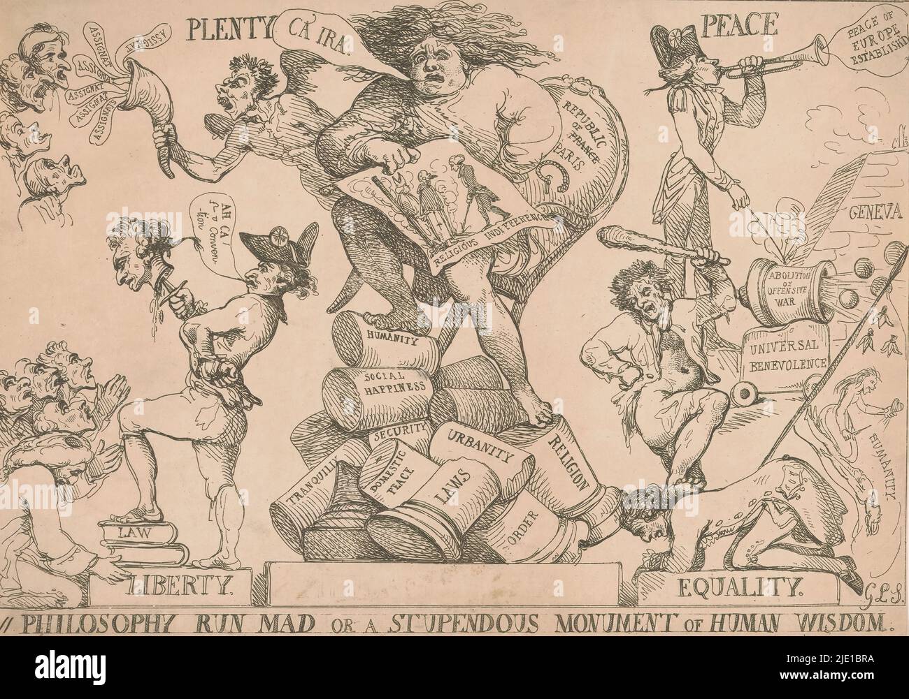 Cartoon on the French Revolution, 1792, Philosophy run mad or a ...