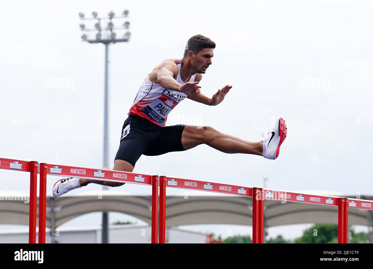 Jacob Paul in the Men's 400m Hurdles Heats during day one of the Muller ...