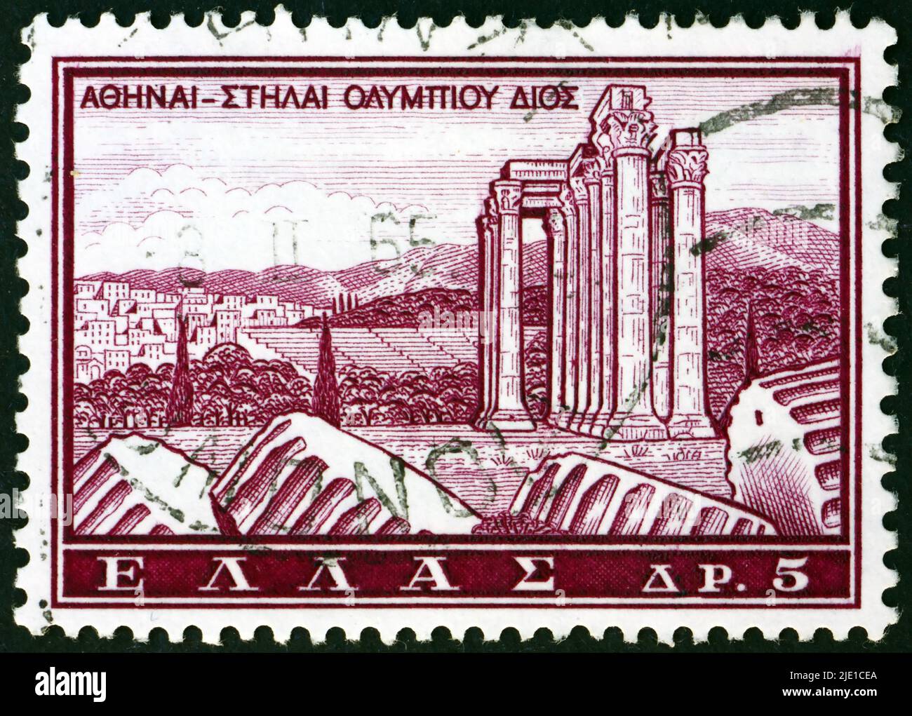 GREECE - CIRCA 1961: a stamp printed in Greece shows Temple of Zeus ...