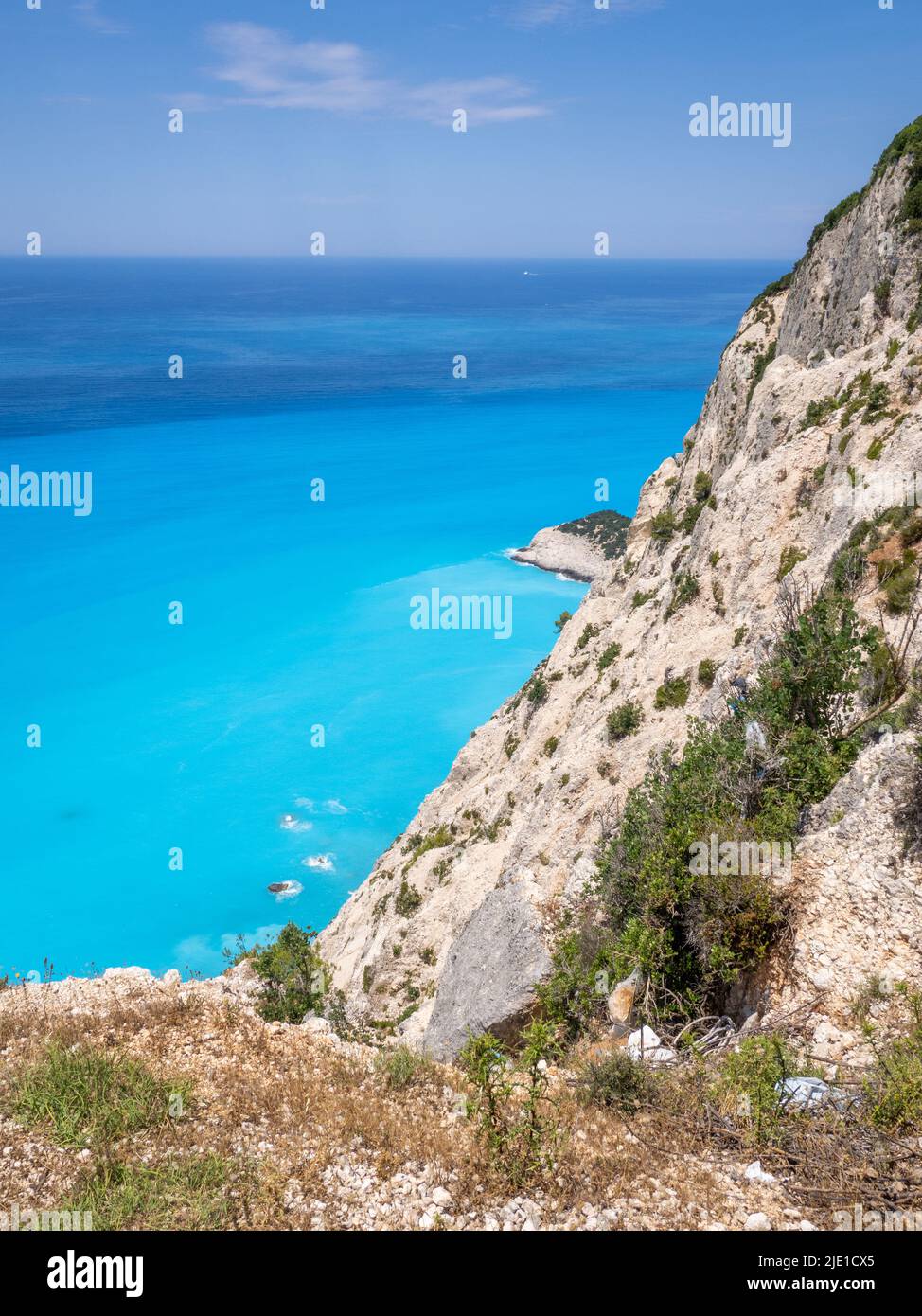 Luminous turquoise-blue sea off Cape Lefkata or Doukato caused by ...