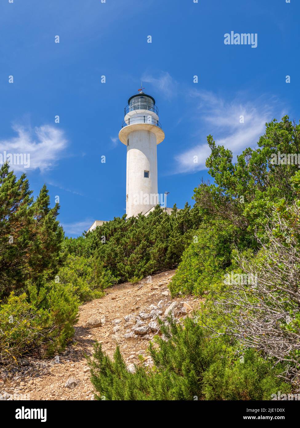 Lighthouse on white cliffs of Cape Lefkatas or Doukato site of the ...
