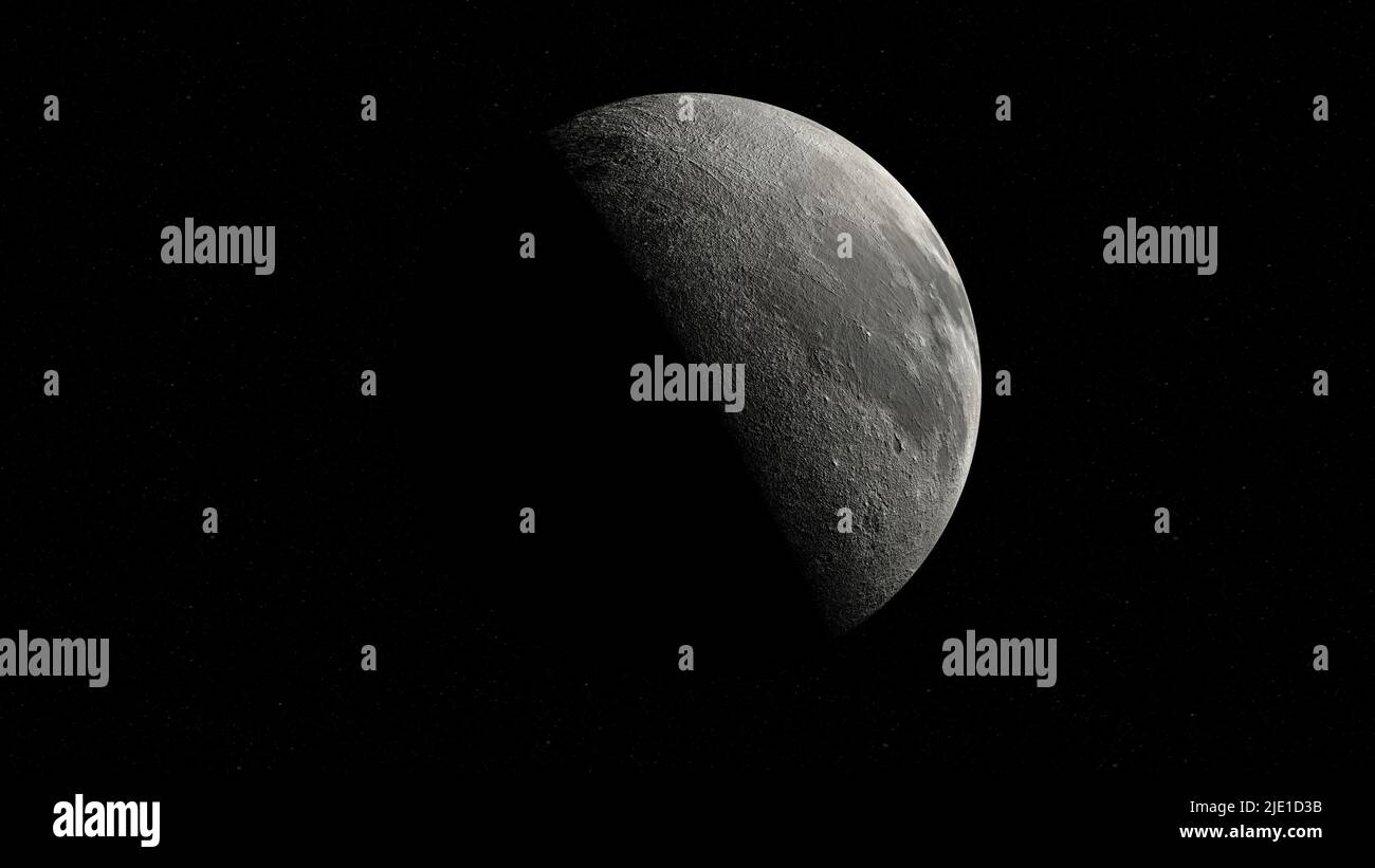 Moon in space close up starry background cosmic solar system stars ...
