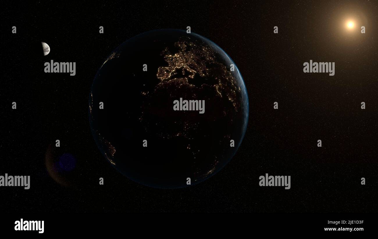 planet earth and moon in space starry background cosmic solar stars ...