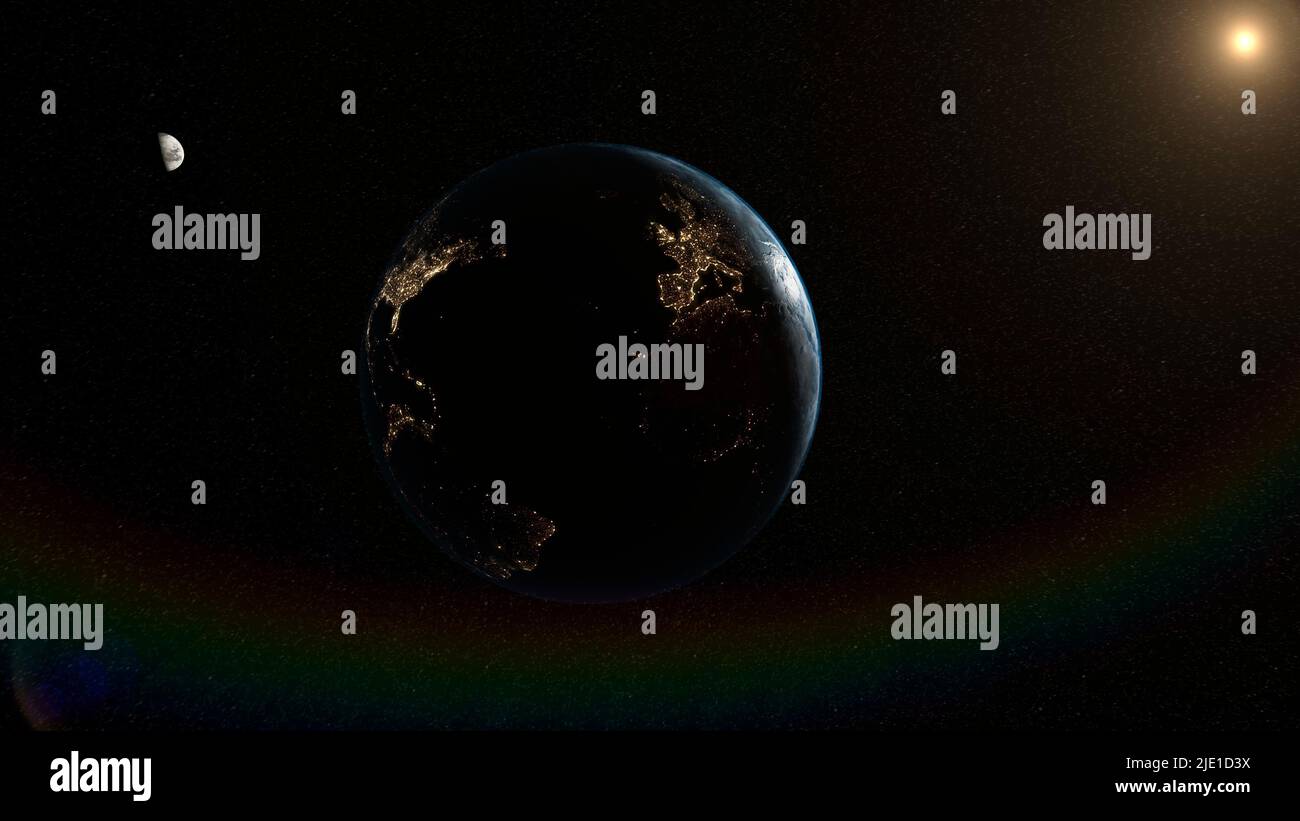 planet earth and moon in space starry background cosmic solar stars ...